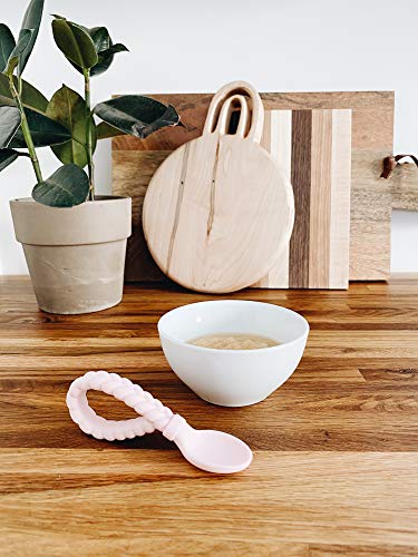 Itzy Ritzy Silicone Spoon & Fork Set; Baby Utensil Set Features A Fork and Spoon with Looped, Braided Handles; Made of 100% Food Grade Silicone & BPA-Free; Ages 6 Months and Up, Pink