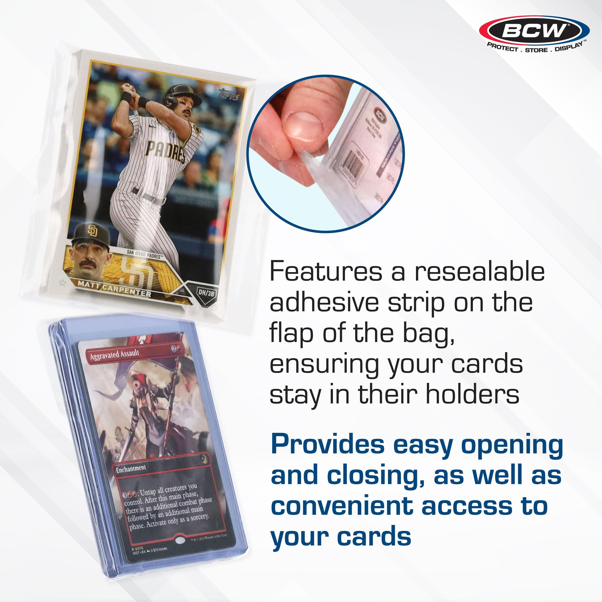 BCW Resealable Team Set Bags - 200 ct | Archival Quality Polypropylene | Holds 35 Standard Cards | Toploader and Magnetic Holder Compatible | Acid-Free Sealing Solution for Trading Card Collections