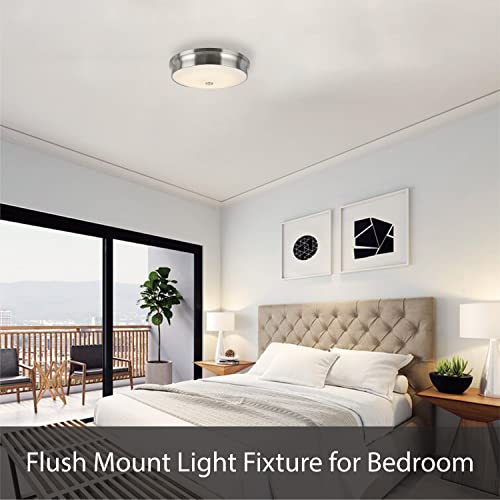 Aspen Creative Satin Nickel 63003L-1 Large LED Flush Mount Finish with Glass Shade