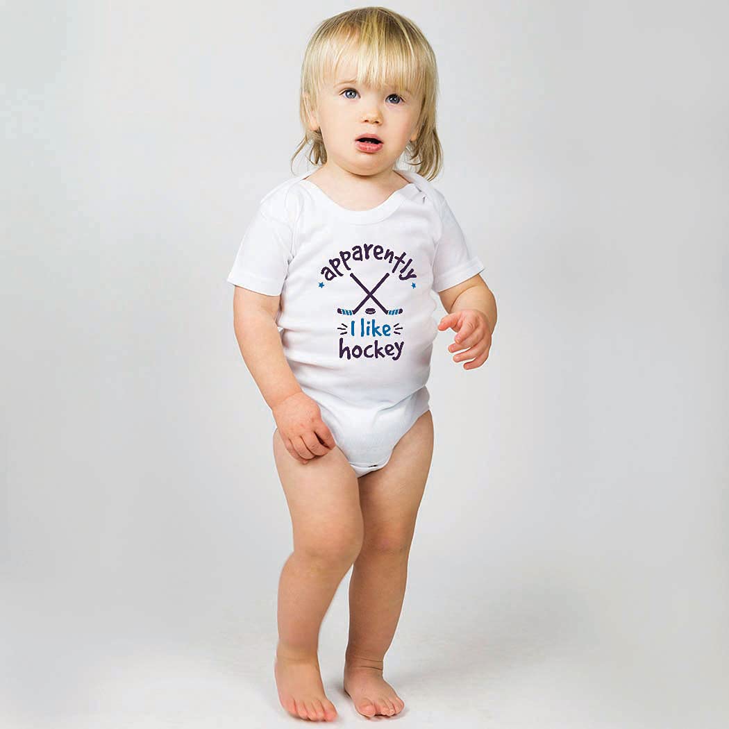 ChalkTalkSPORTS Hockey Baby & Infant One Piece | Apparently, I Like Hockey | Bodysuit Small