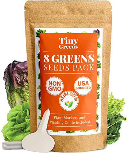 8 Heirloom Lettuce Seeds for Planting Indoors | 1200+ Non-GMO Leafy Greens Seed: Romaine Iceberg Butter Lettuce Seeds, Kale Spinach Arugula Seeds | Seeds for Hydroponic Garden Indoor Microgreens