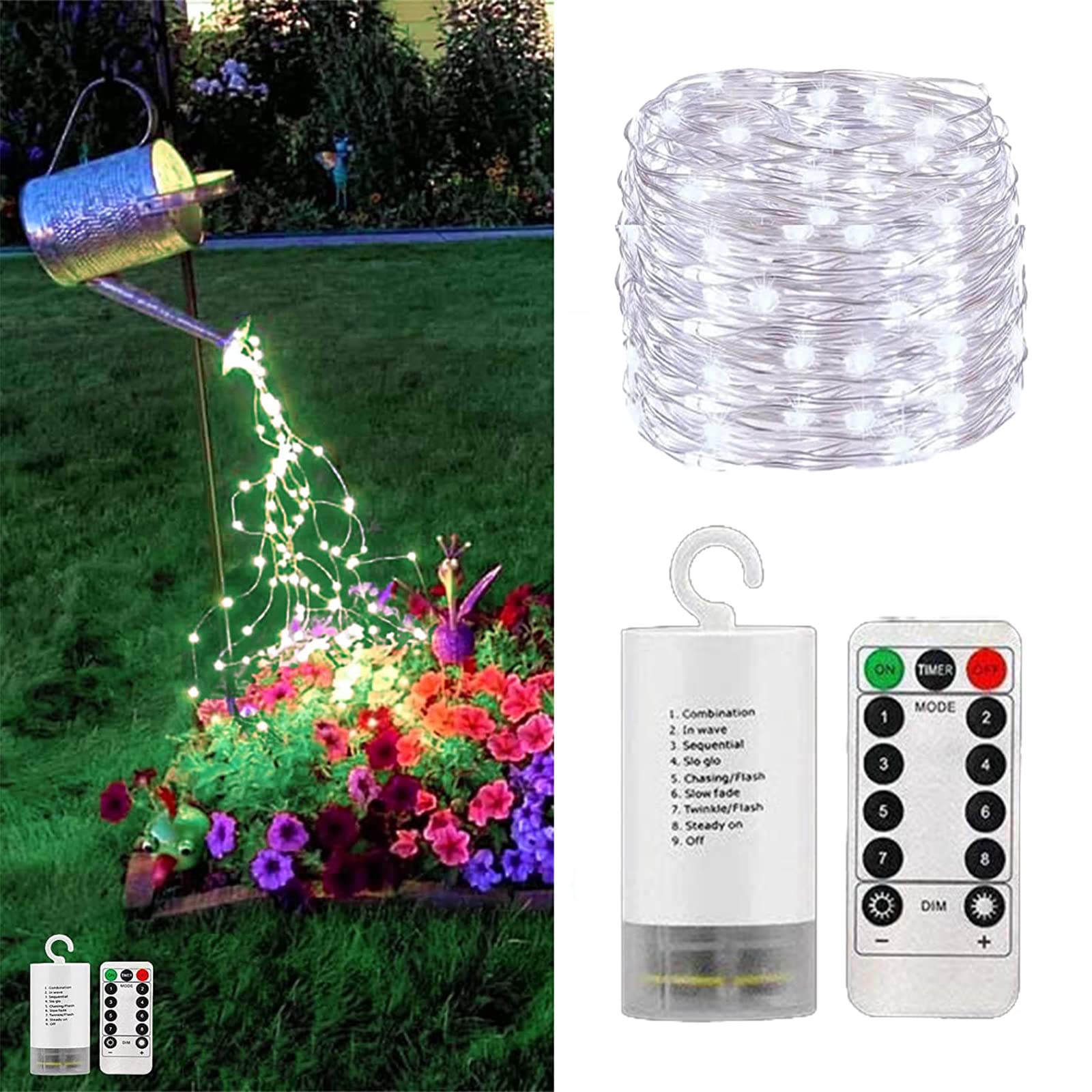 2 PCS Waterproof Waterfall Flash Lights,8 Modes with 10 Strands 200 LEDs Watering Can Lights,Spray String Lights Battery Operated With Remote Timer for outdoor,Garden,Christmas