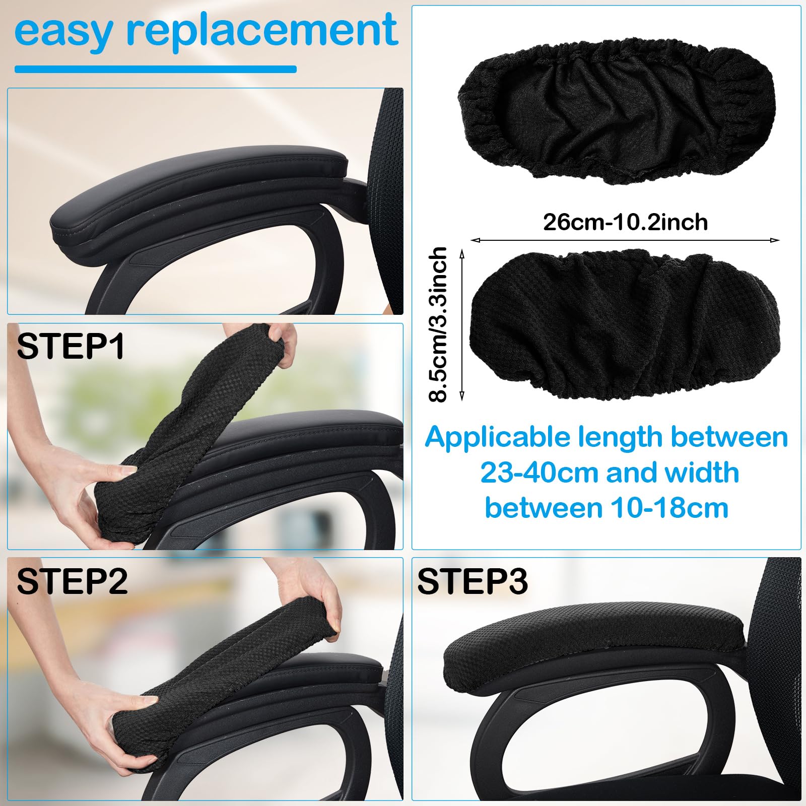 24 Pcs Office Chair Black Arm Pads Covers Overs Removable Armrest Pads Elastic Washable Arm Protector Stretchable Rest Chair Computer Arm Slipcover