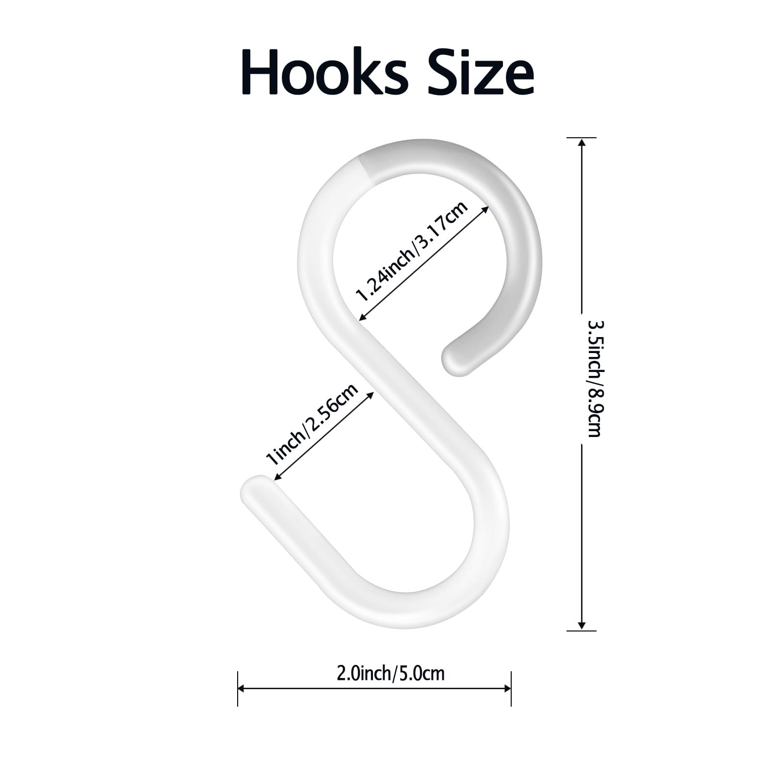 6 Pack Secure & Quiet Plastic S Hooks for Hanging Towel, 3.5 Inch Shower Curtain Hooks Rings Rust-Free,Twist & Lock Small Closet S Hooks for Shower Curtain, Clothes, Towels, Hats (White)