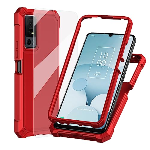 Ailiber for TCL 40 T Phone Case, TCL 40XL Case with Screen Protector 6.75", Dual Layer Structure Protection, Shock-Absorbing Corner TPU Bumper, Slim Silicone Rugged Cover for TCL 40 XL/TCL 40T-Red