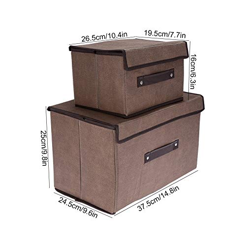 2 PCS/Set Fabric Storage Boxes with Lids Foldable Storage Cube Organizer Bins for Clothes Books Toys(Brown)