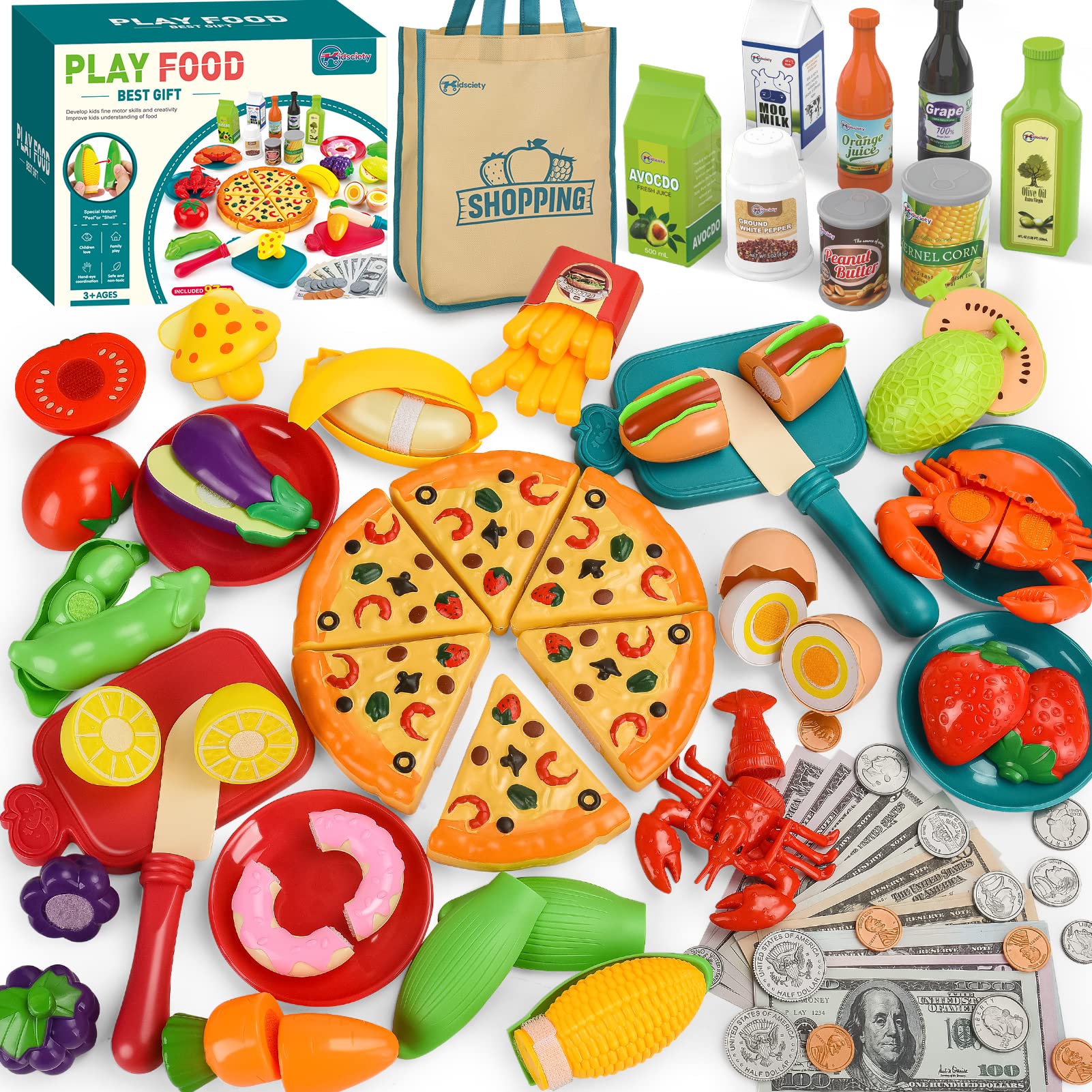 Kidsciety Pretend Play Food Sets for Kids Kitchen (97Pcs)