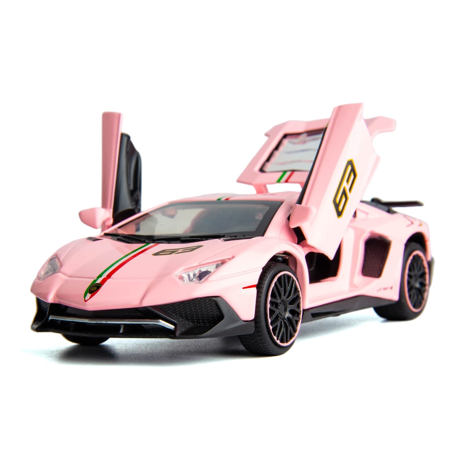 BDTCTK Compatible for 1:32 LP780 Model Car, Zinc Alloy Pull Back Toy Car with Sound and Light for Kids Boy Girl Black