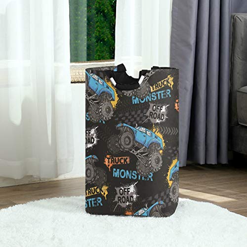 susiyo Abstract Monster Truck Car Laundry Basket Collapsible Laundry Hamper Foldable Dirty Clothes Bag Large Storage Basket with Handles for Kid Room Toy Bin Bathroom Clothing Organizer