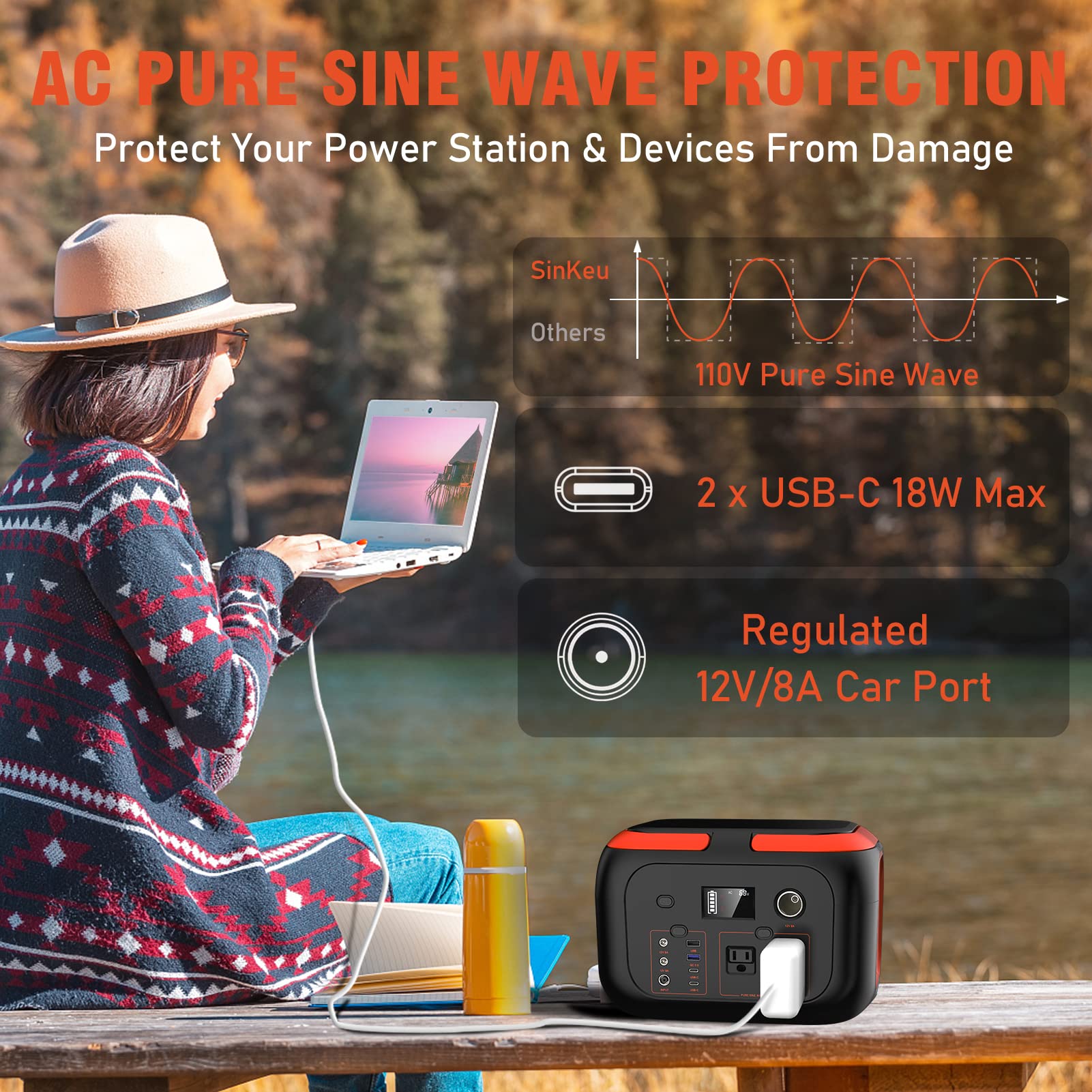 296Wh 600W Portable Power Station with 40W Solar Panel, Solar Generator Outdoor Backup Battery Supply with AC Outlet for Tent Camping, Home Emergency, Traveling, RV Trip