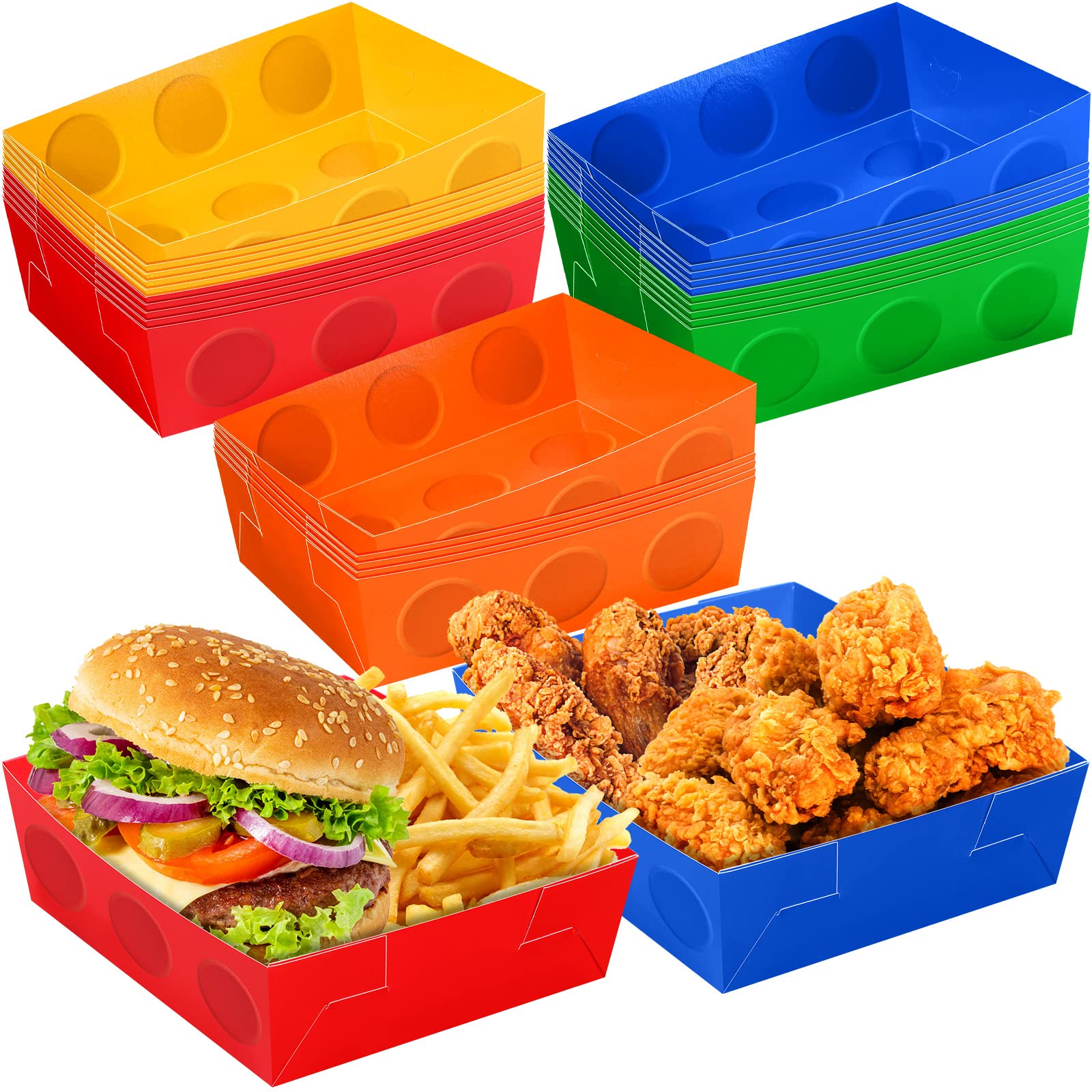 25 Pcs Building Block Party Favor 5 lb Paper Food Trays Large Brick Theme Party Disposable Serving Tray Snack Trays for Food Building Block Birthday Party Baby Shower Decoration Supply (Bright Color)