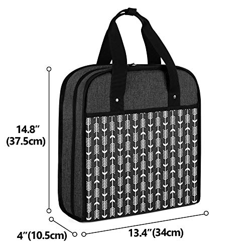 YARWO Embroidery Bag, Embroidery Projects Storage with Multiple Pockets for Embroidery Hoops (Up to 12"), Embroidery Floss and Supplies, Black with Arrow (Bag Only, Patented Design)
