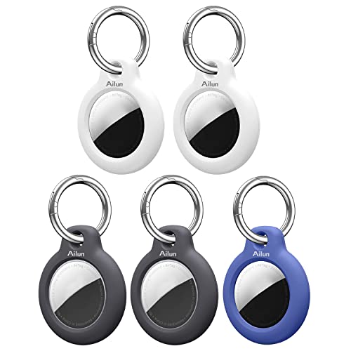 Ailun [5Pack] Hard PC Cover for AirTag,Shockproof Cover Loop with Keychain Ring Holder Skin Protector Protective Case Tracker Finder Locator Anti-Lost Protector Holder for AirTags,Wear-Resistant