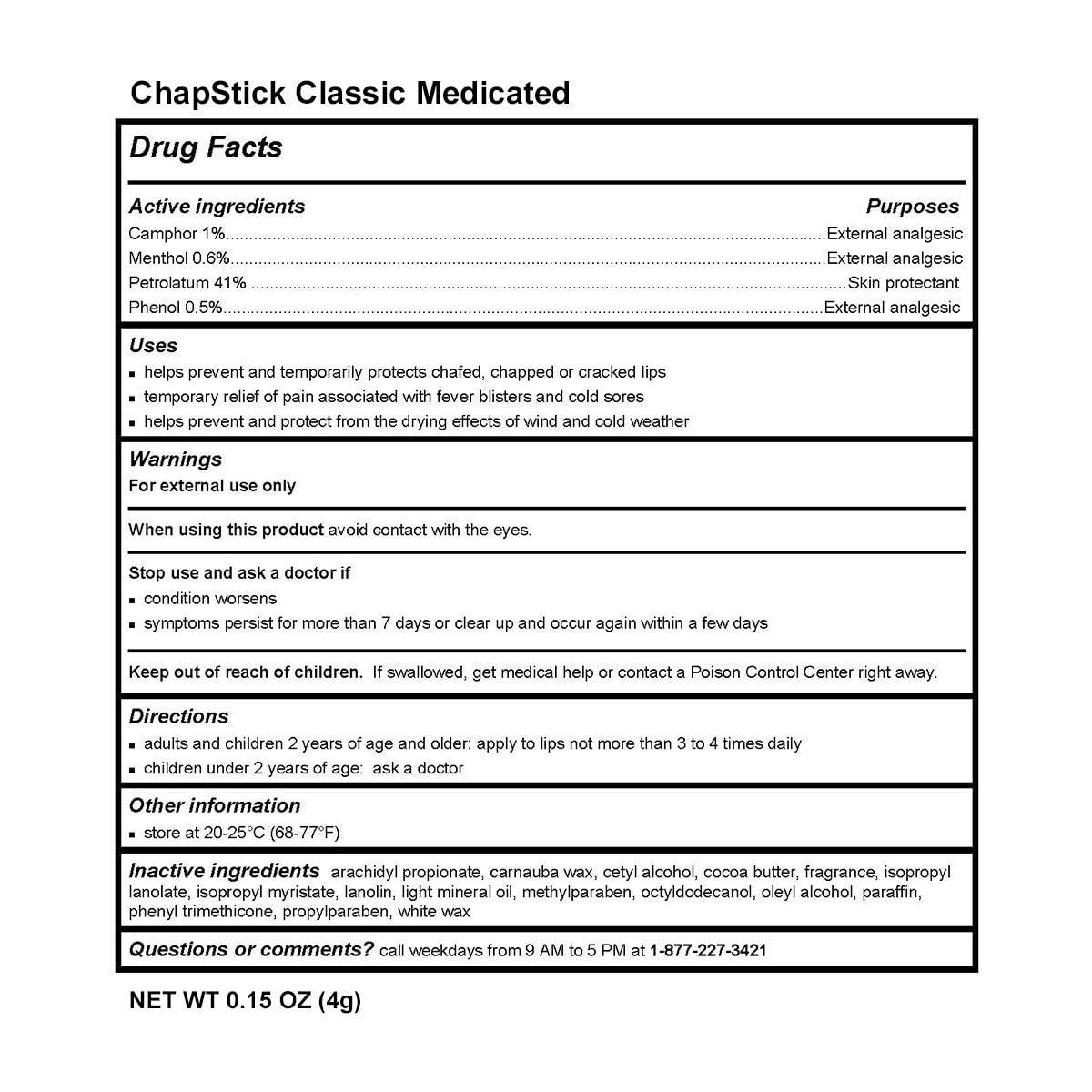 Chapstick Classic Medicated Lip Balm & Skin Protectant Tube, Relieves Chapped Lips, 0.15 Ounce Each (1 Blister Pack of 2 Sticks), 2 Count (Pack of 1)
