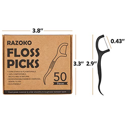 Natural Dental Floss Picks High Toughness Charcoal Toothpicks Sticks-Vegan,Eco-Friendly Sustainable Flossers for Teeth Cleaning (400 Count)