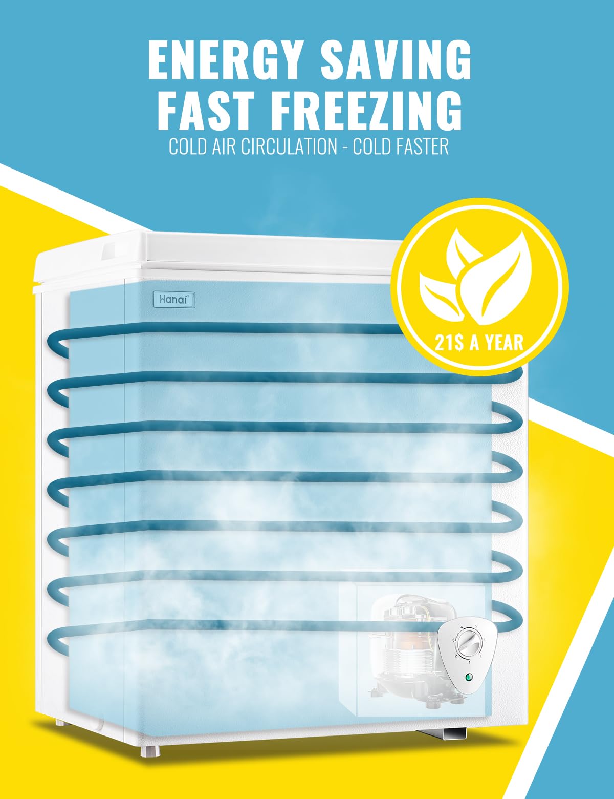 5.0 Cubic Feet Chest Freezer Small Deep Freezers with Removable Storage Basket Free Standing Top Door Compact Freezer 7 Gears Temperature Control for Office Dorm Apartment