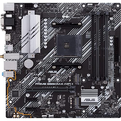 ASUS Prime B550M-A WiFi II AMD AM4 (3rd Gen Ryzenâ˘) Micro ATX Motherboard (PCIe 4.0, WiFi 6, ECC Memory, 1Gb LAN, HDMI 2.1/D-Sub, 4K@60HZ, Addressable Gen 2 RGB Header and Aura Sync)