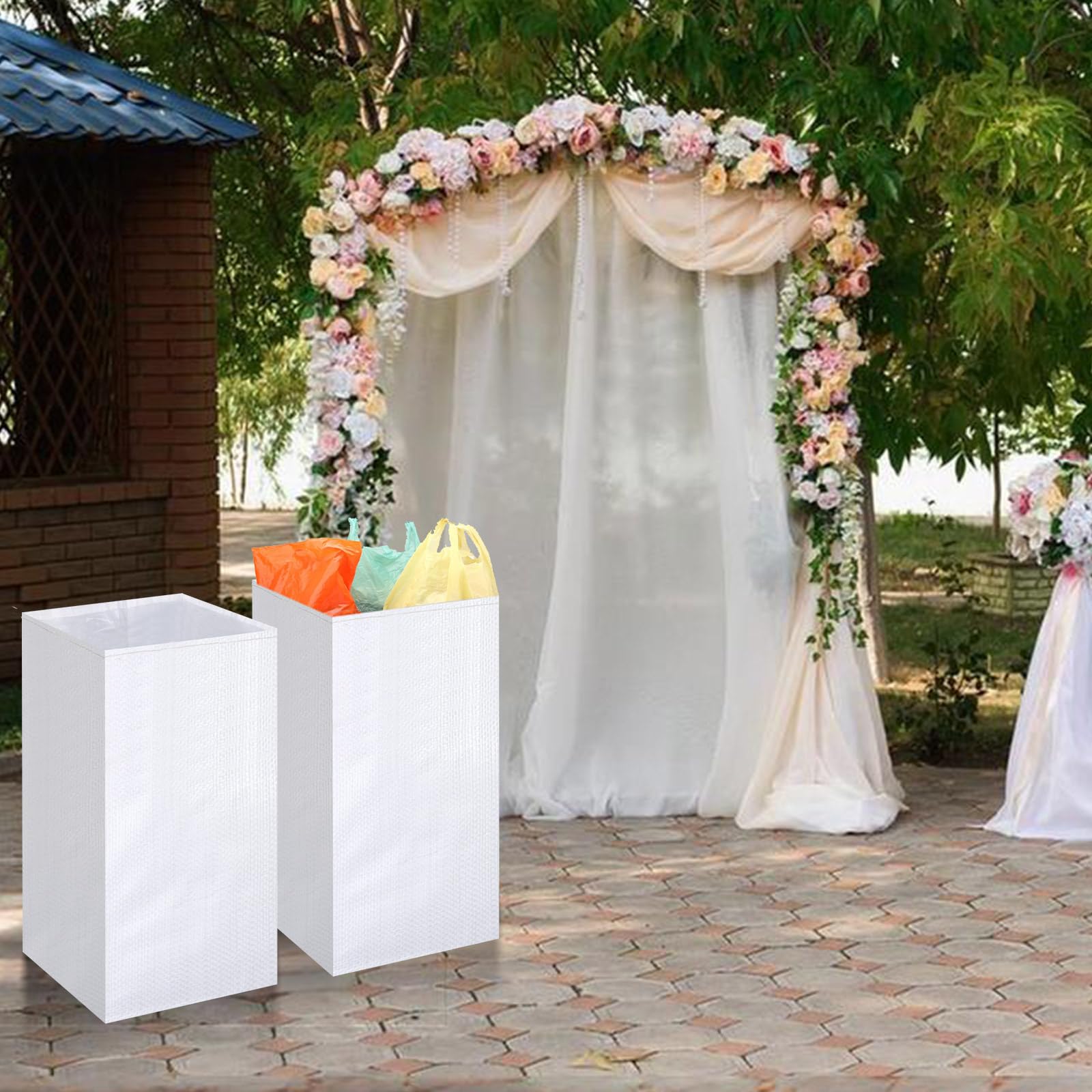 4 Count 40 Gallon Disposable Trash Cans with Waterproof Lining for Events, Reusable Sturdy Garbage Bins for Parties and Weddings, XL Size Trash Can Bin for Garbage and Recycling, 16 x 16 x 31 Inch