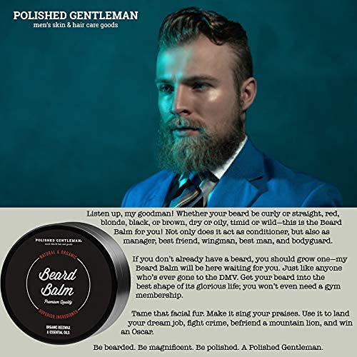 Beard Balm & Mustache Wax for Men - Beard Moisturizer with Organic Beeswax & Essential Oils - Hair Pomade & Hair Balm - Beard Polishes, Softener, Condition & Styling for Men's Grooming (2oz)