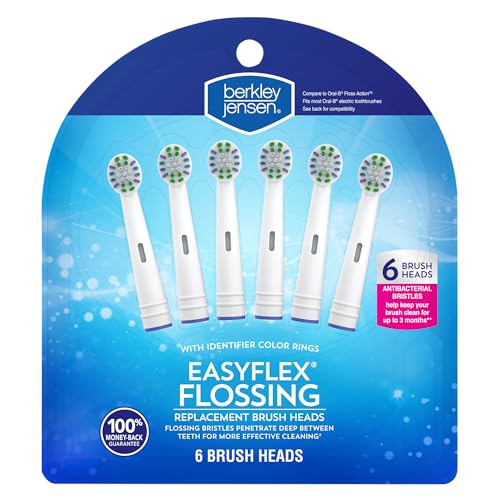 Berkley Jensen Replacement Toothbrush Heads Easy Flex Flossing (Pack of 6) Compare to Oral-B Floss Action Brush Heads, Compatible with Most Oral-B Electric toothbrushes
