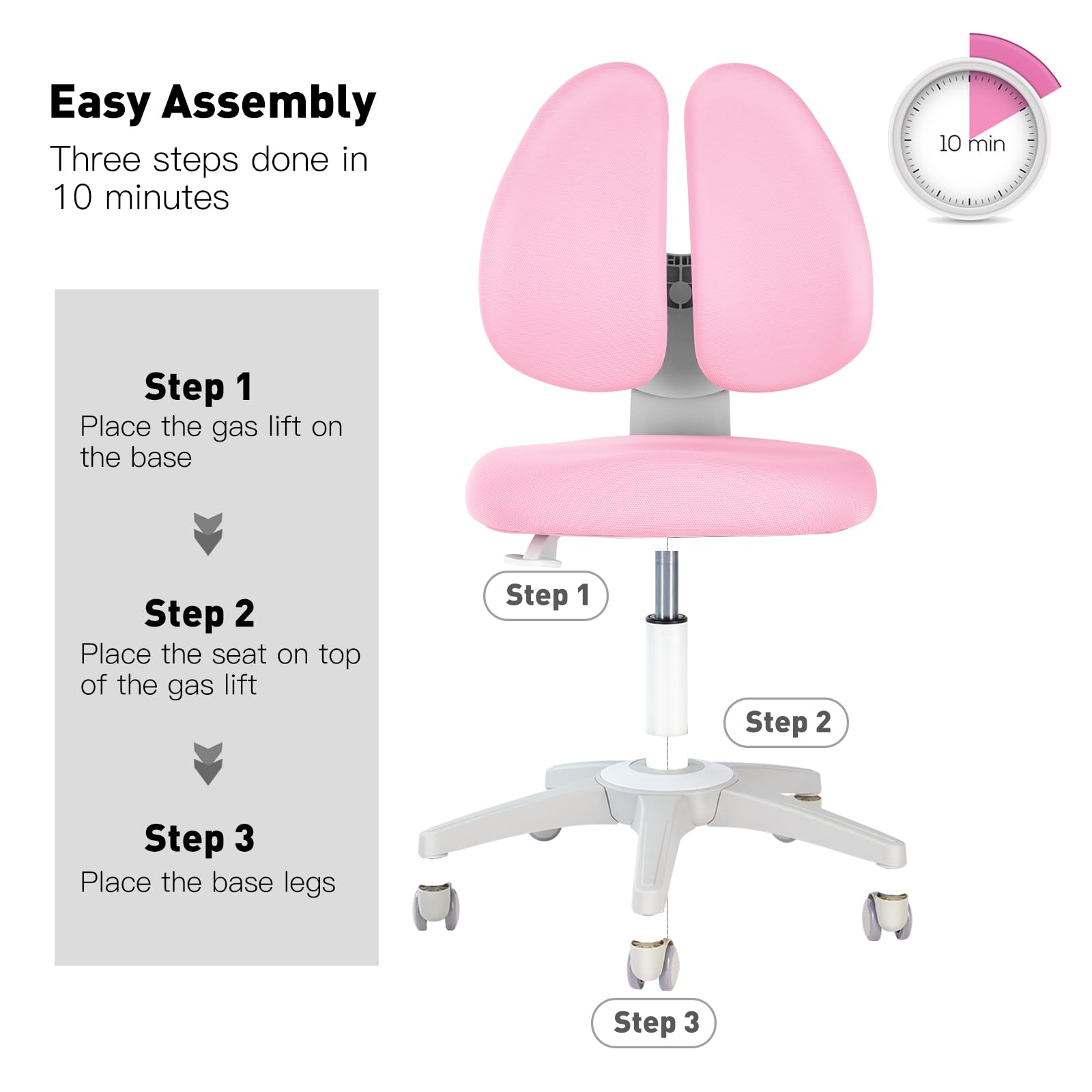 Swivel 360° Armless Kid Chair Comfy, Adjustable Height Student Chair, Seat Depth Adjustable, Home School Ergonomic Computer Activity Chair with Sit Brake Casters, Kids Chair for Classroom