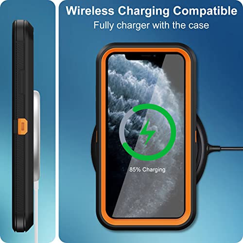 Aimoll-88 iPhone 11 Pro Max Case - Built-in Screen Protector, Heavy Duty Drop & Shockproof Protection, Dustproof, Black/Orange