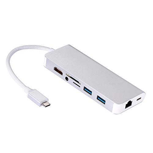 PANUSBGHUB Type-c Turn hdmi Gigabit Network Card Multi-Function Converter HDMI+RJ45+PD+Audio+USB3.02+SD+TF Eight-in-one Expansion Dock Multi-Function HUB(Silver Gray) (Color : Silver Gray)