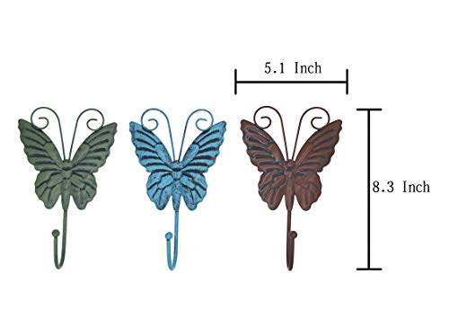 Owlgift Metal Hanging Hook, Rustic Butterfly Design Storage for Hanging Coat, Hat, Jacket, Robe, Bath Towel, Mug – Set of 3