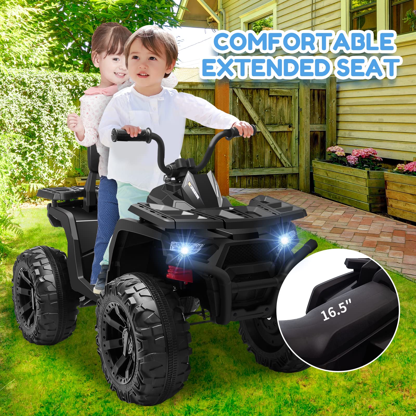 24V Kids Electric ATV Car, 2-Seater, 200W Engine, 9AH Battery, LED Lights, Music, Spring Suspension - For Boys & Girls