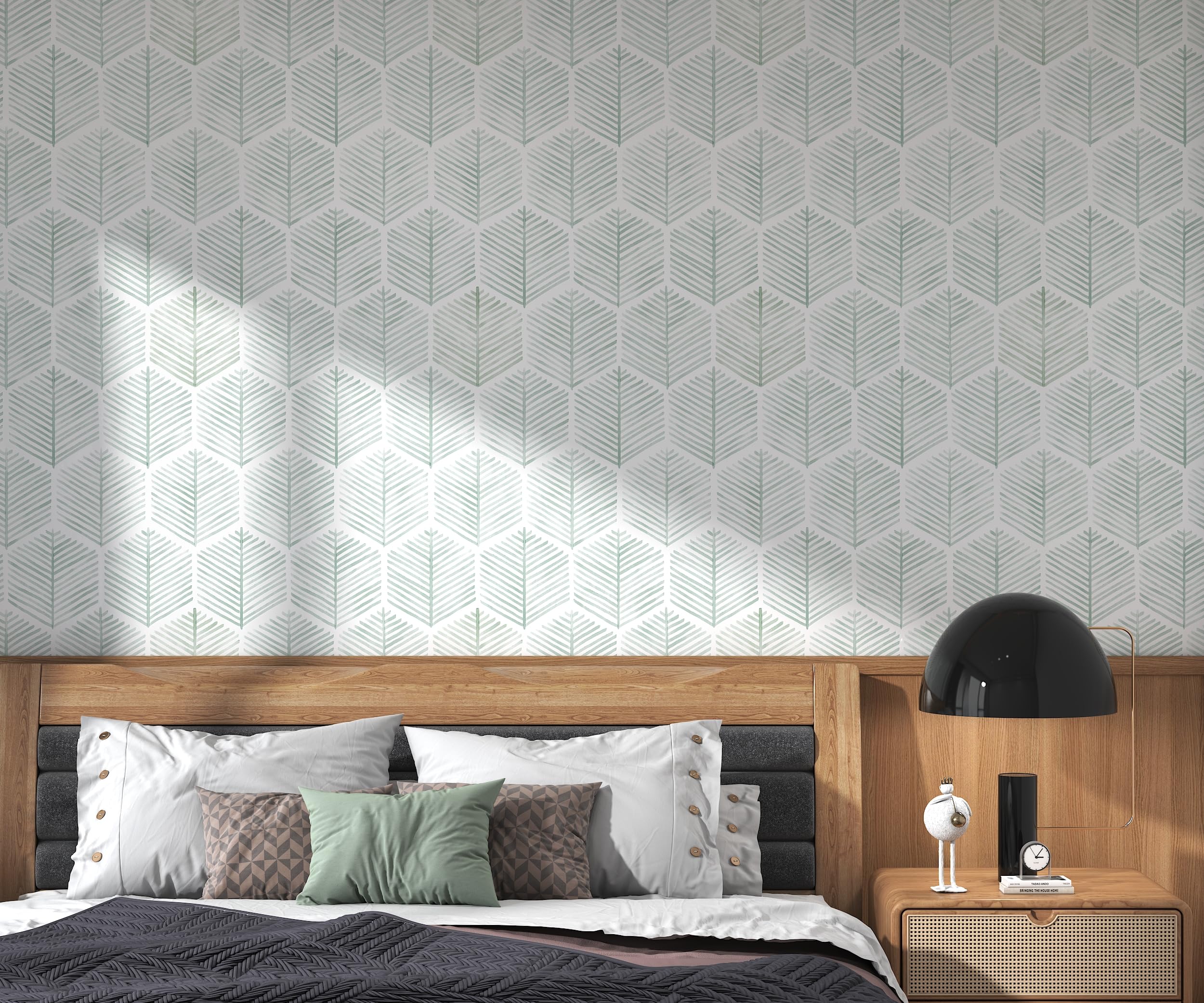 Modern Peel and Stick Wallpaper 17.3''×78.8'' Geometric Wallpaper Boho Contact Paper Green and White Self-Adhesive Wallpaper Removable Decorative Wallpaper for Bedroom Bathroom Cabinets Decor Vinyl