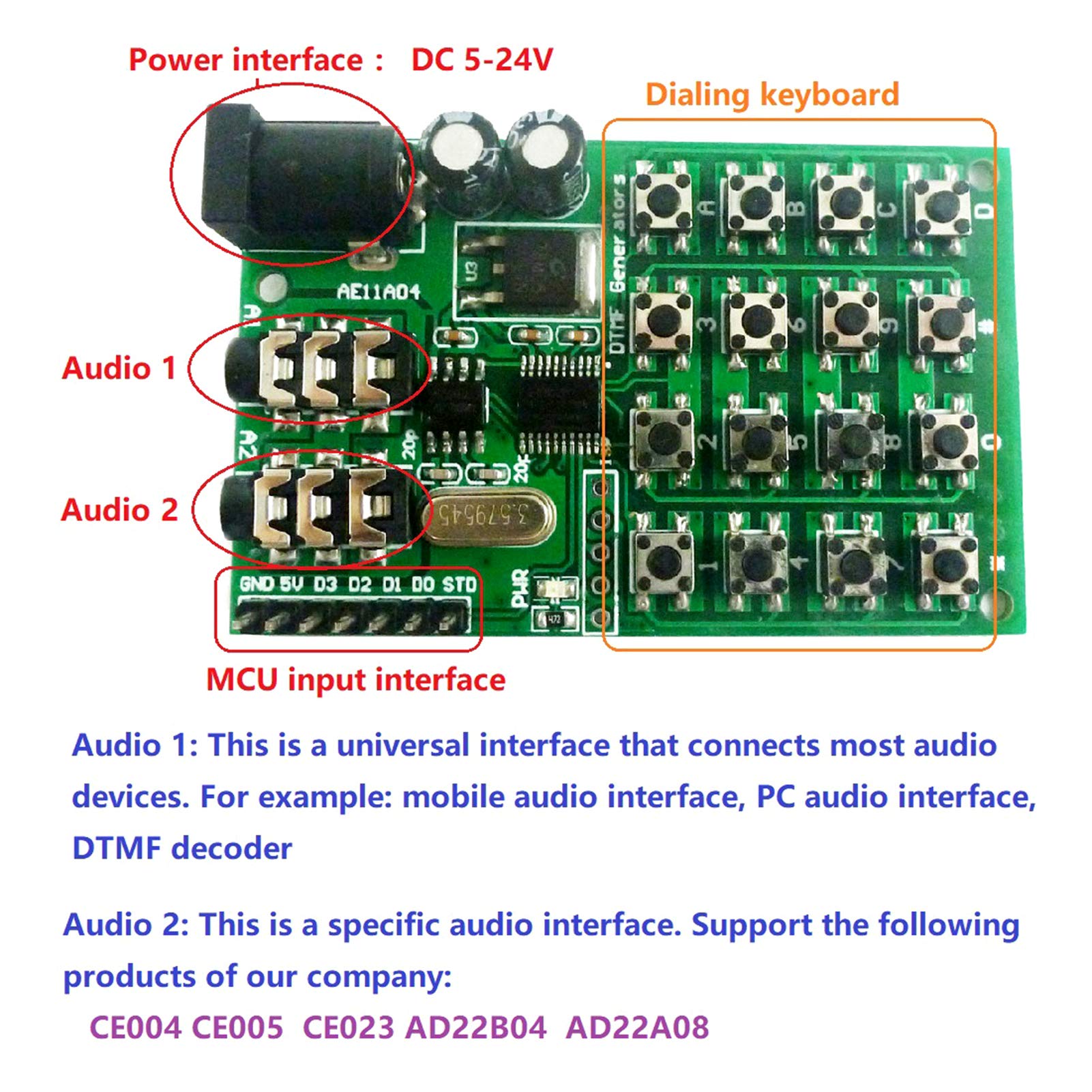 VISLONE DTMF Module 5-24VDC Audio Generator Module Voice Dual Encoder Transmitters Board Keyboard for MT8870/CE004/CE005/CE023/AD22B04/AD22A08