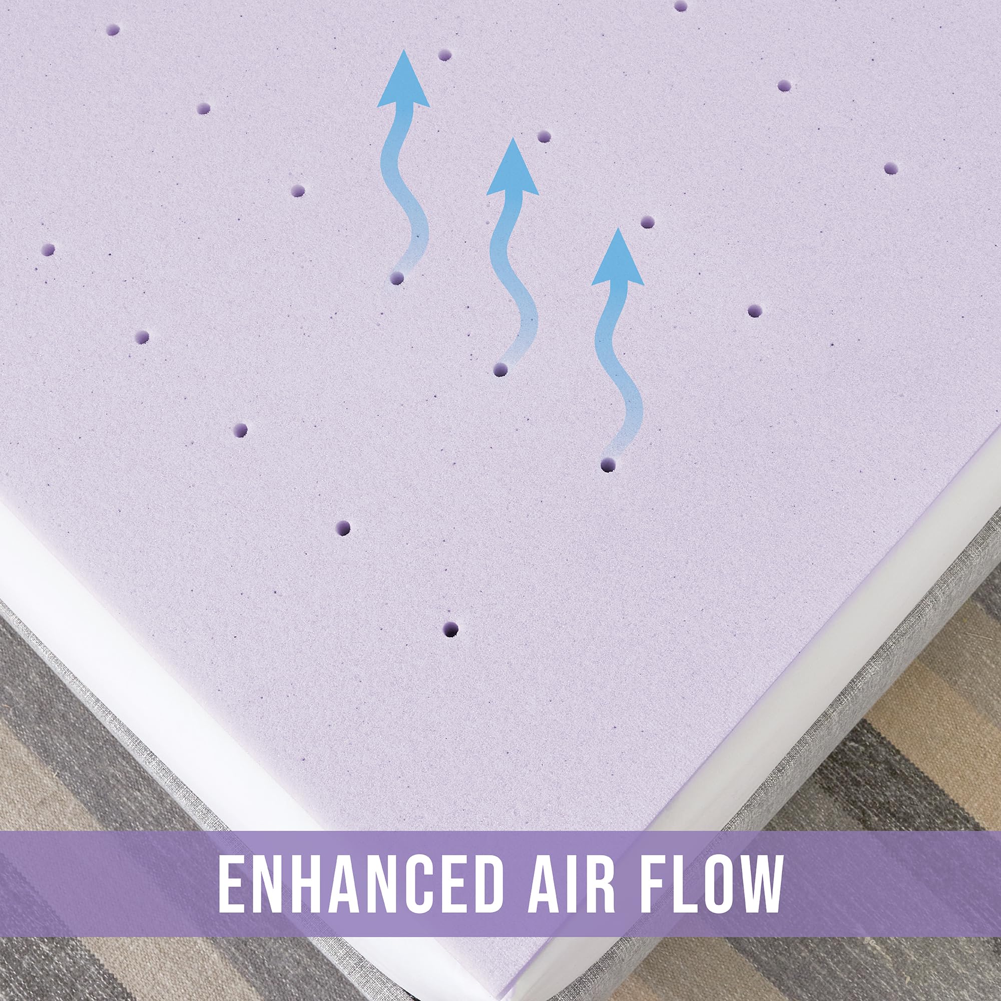 Bodipedic 3 Inch Lavender Memory Foam Mattress Topper, Lavender Infused Mattress Topper, Lavender Scented, CertiPUR-US Certified Foam, Purple