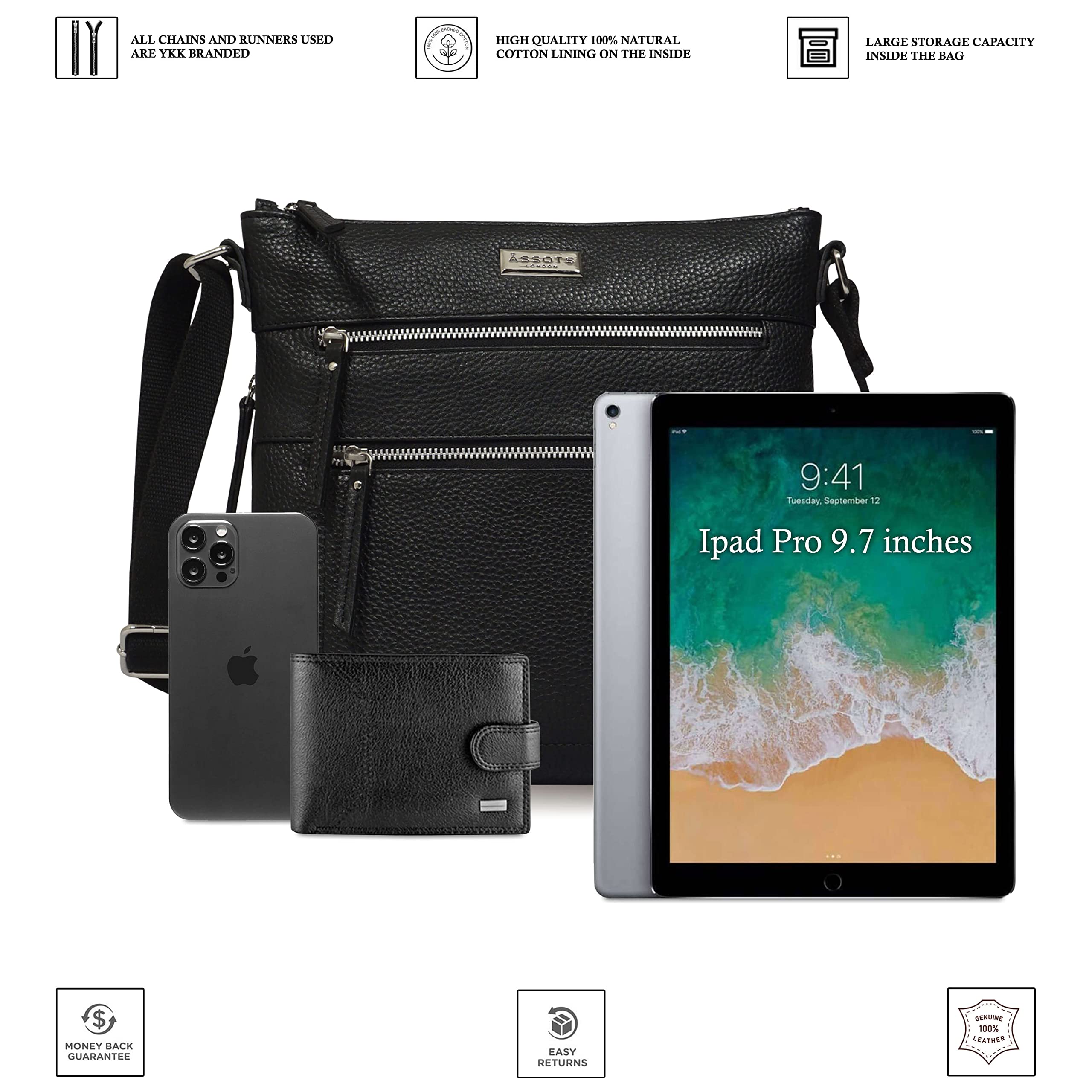 ASSOTS Crossbody Bags for Women – Real Leather Purses with RFID Protection, Multiple Pockets and Adjustable Strap