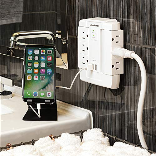 CyberPower CSP600WSURC2 Surge Protector, 1200J/125V, 6 Swivel Outlets, 2 USB Charging Ports, Wall Tap Design, White