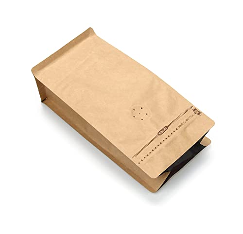 4 Ounce 50 Pieces High Barrier Kraft Paper Coffee Bags Stand Up/Flat Bottom Coffee Pouches with Air Release Valve and Reusable Pull Tab Side Zipper (50, 4oz/0.25lb/100gm)