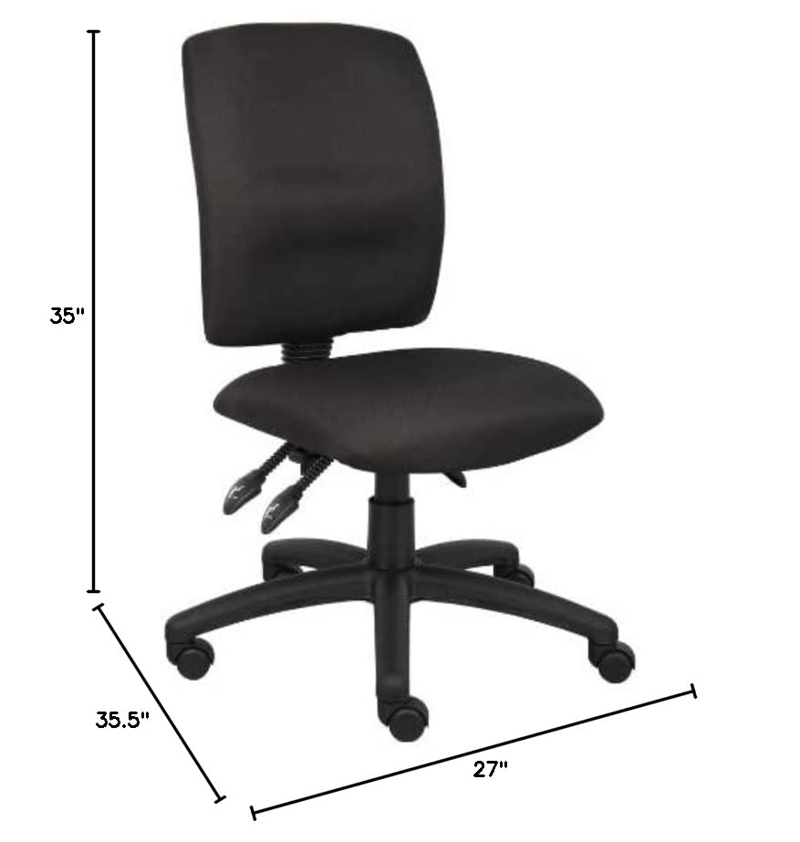 Boss Office Products Multi-Function Fabric Task Chair without Arms in Black (B3035-BK)