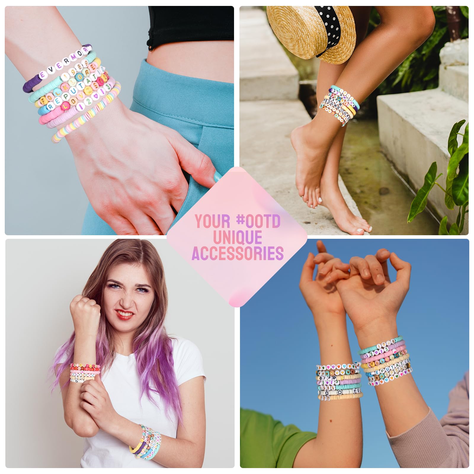Friendship Bracelet Kit with 28 Colors, 5040 Clay Beads, 1200 Letter Beads for Jewelry Making - 4 Styles of Round Alphabet, Number, Heart & Pattern Beads