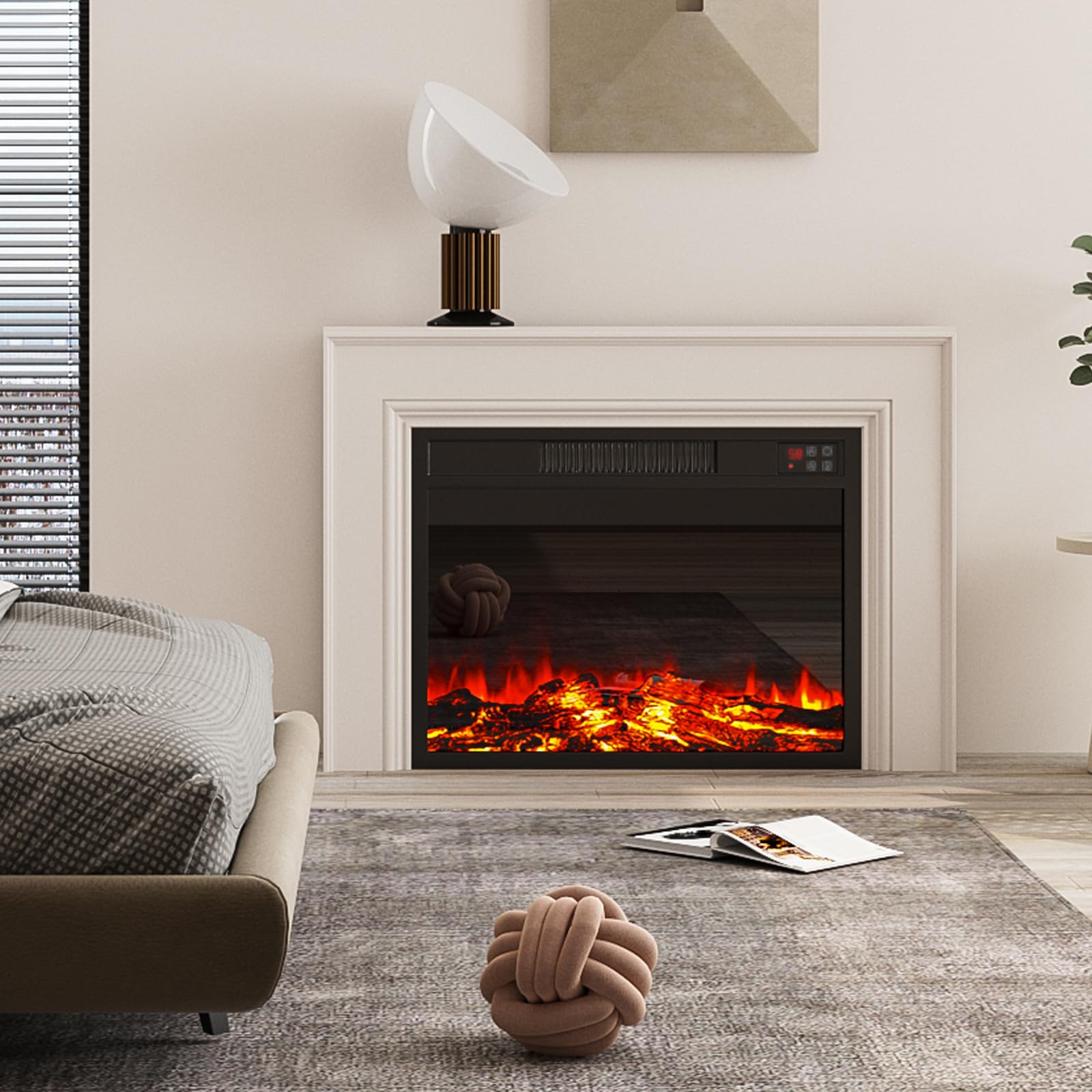23" Electric Fireplace Insert, Recessed Fireplace Heater with Low Noise, Remote Control with Timer, Touch Screen, Adjustable Flame Brightness