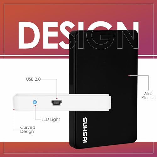 SUHSAI Portable 500GB External Hard Drive, HDD Backup Storage with USB 2.0 Fast Data Transfer, Ultra Slim & Light Hard Disk 2.5β Compatible with PC, Mac, Window, Laptop, and Desktop (Black)