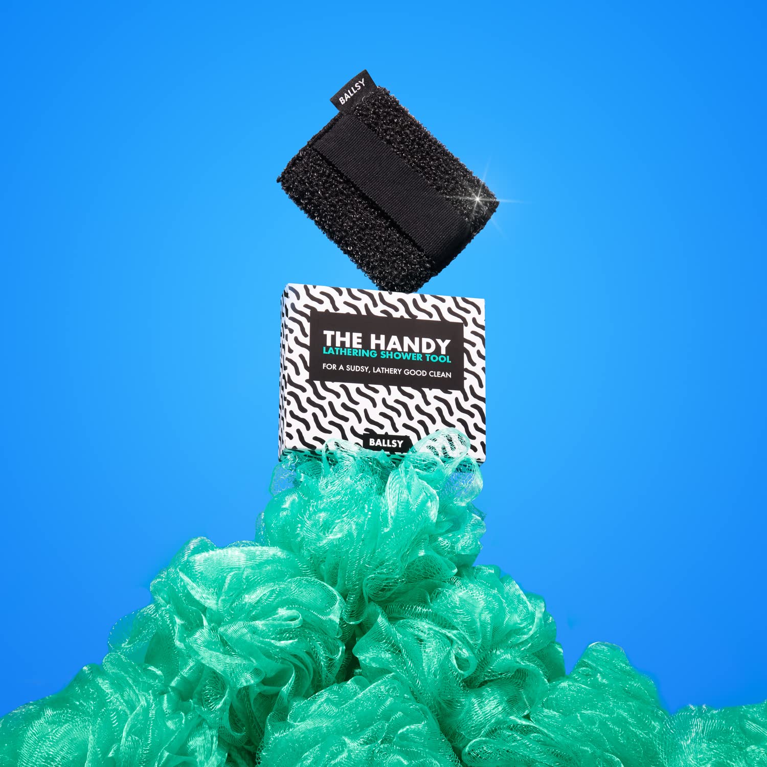 Ballsy Handy Shower Tool Sponge for Generating Extra Suds, with Gently Exfoliating Design