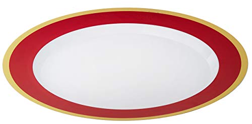 Amscan Premium Plastic Round Party-Plates, 7 1/2 inches, White with Red Border