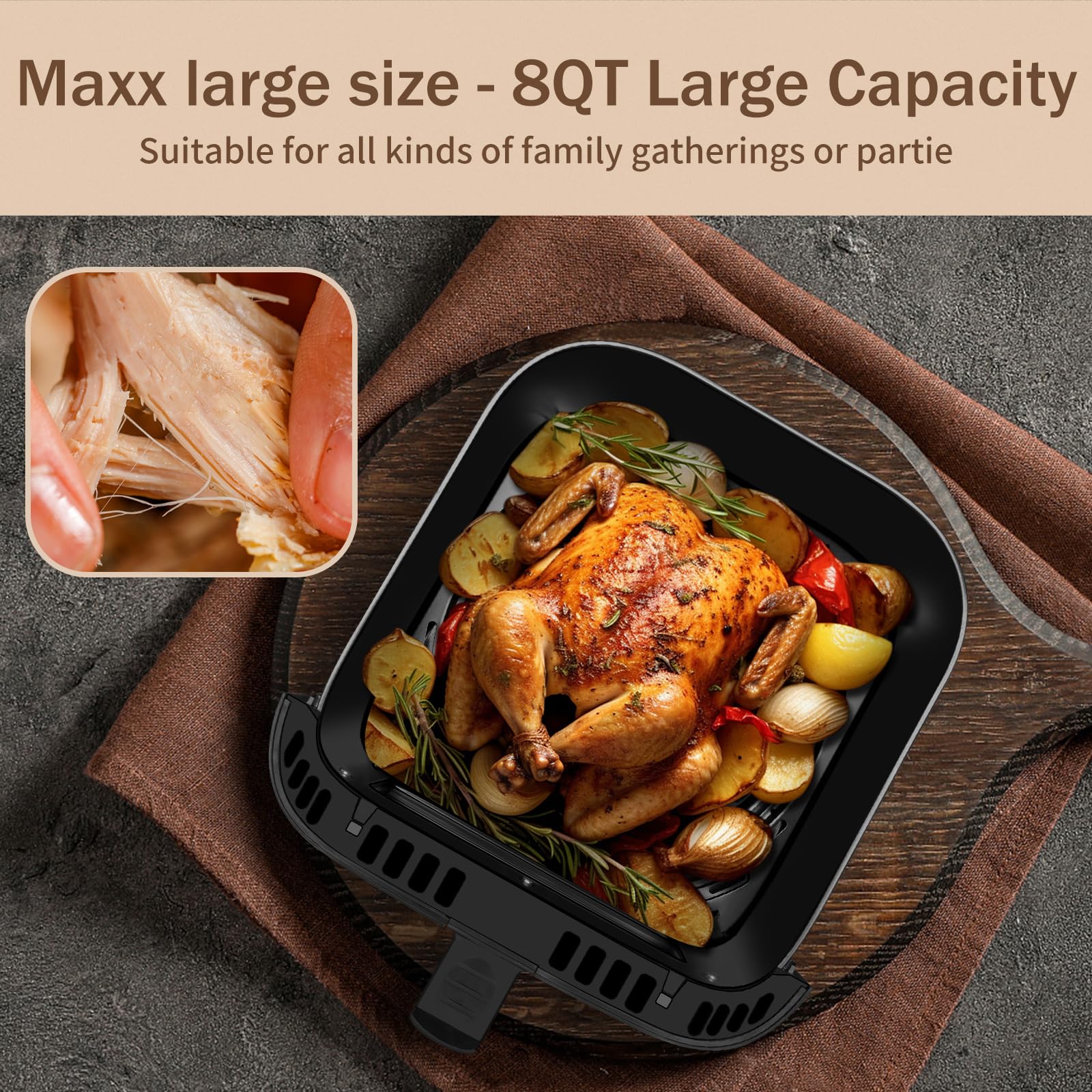 SEEDEEM Max XL Air Fryer, 8 Quart, 10-in-1 Hot Air Fryer Oven with Color LCD Display Touchscreen, Air Fryer Toaster Oven Combo with ClearCook Cooking Window,Broil, Roast, Dehydrate, Bake, Silver