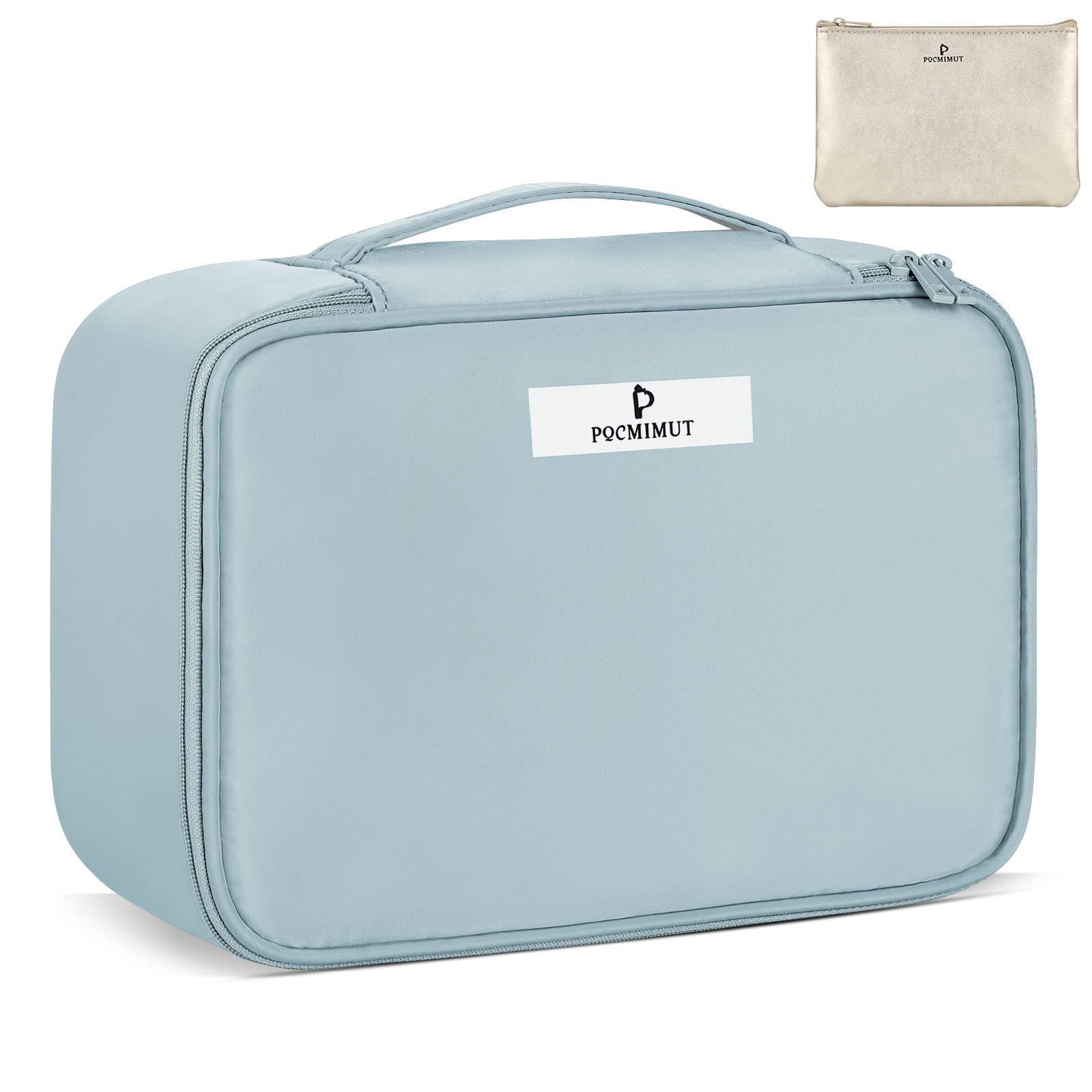 Pocmimut Makeup Cosmetic Bag for Women Cosmetic Travel Makeup Large Toiletry Bag for Girls Make Up Brush Bags Reusable Toiletry Bag(Blue)