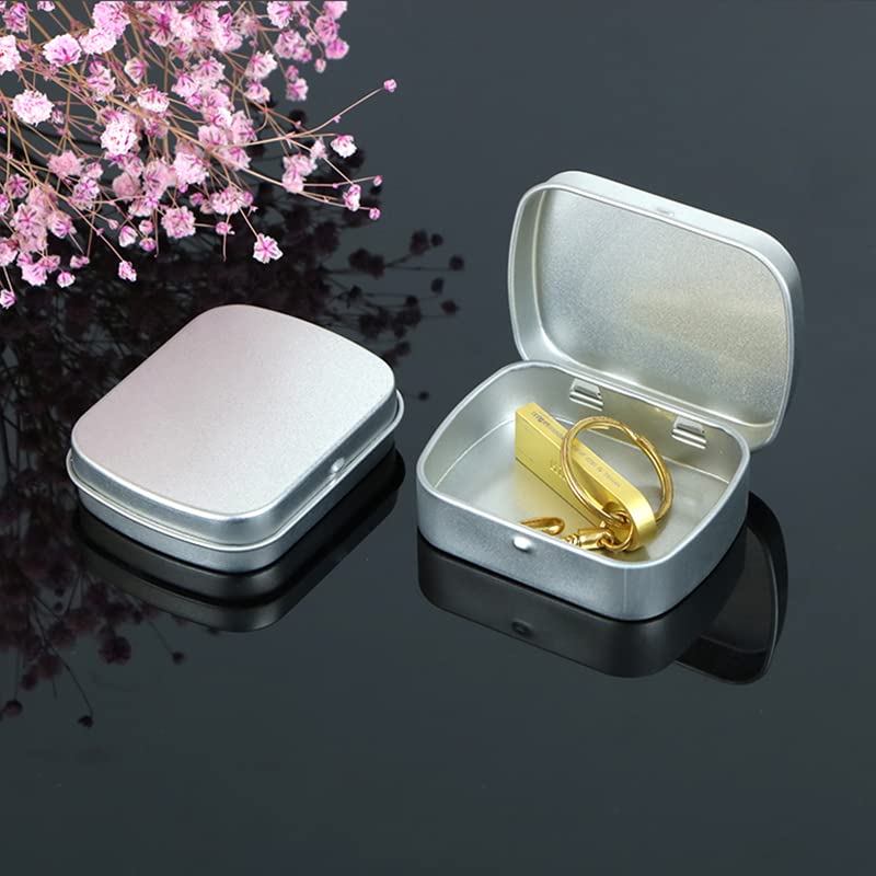 AKOAK 3 Pcs 2.4 x 1.7 x 0.6 Inches Rectangular Empty Hinged Tins Box Containers for First Aid Kit,Survival Kits,Storage,Herbs,Pills,Crafts and More (Silver)