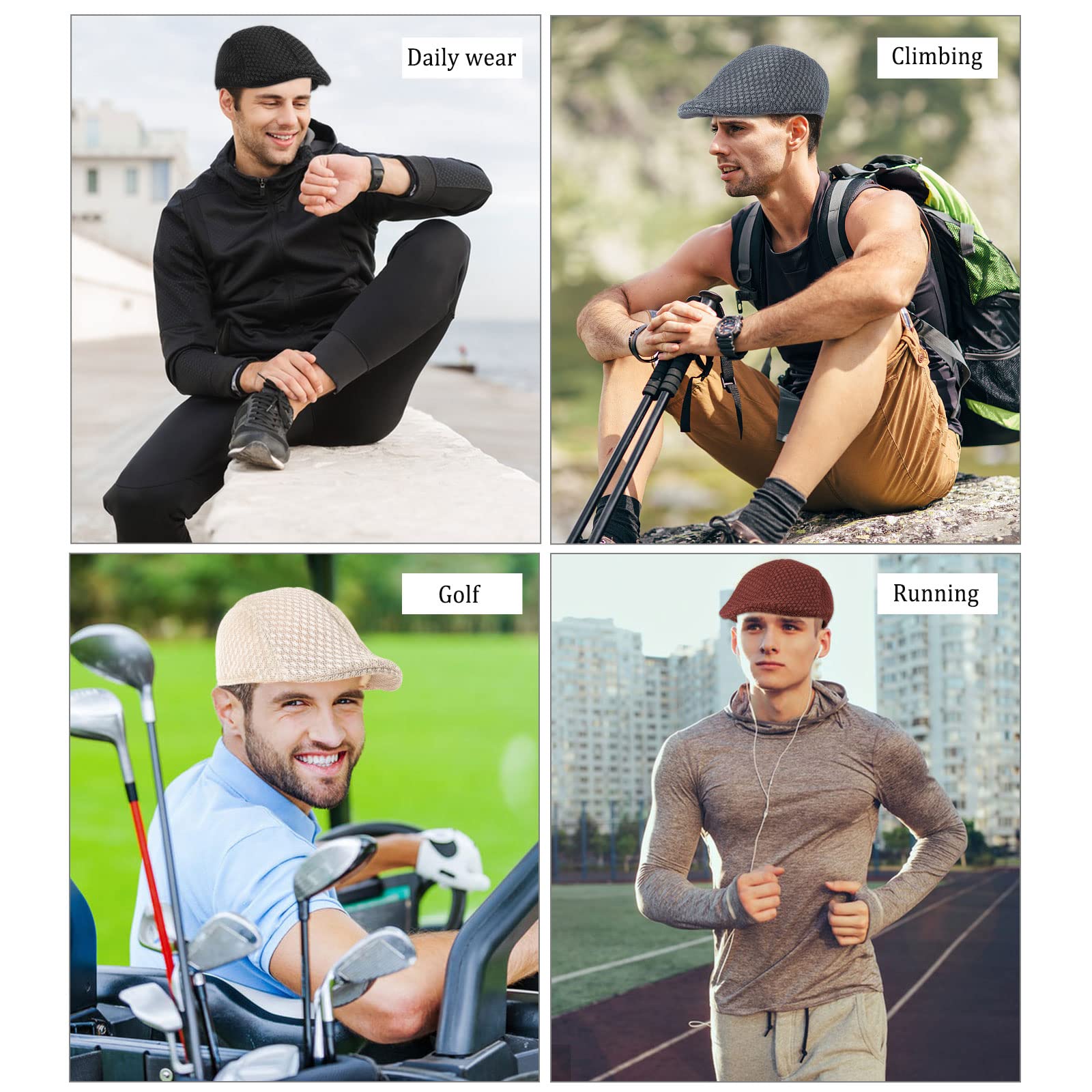 5 Pack Newsboy Hat for Men Mesh Summer Flat Cap Ivy Gatsby Cabbie Beret Cap Driving Hunting Hat with Elastic Sweatband (5Pack-Multicolor 1)