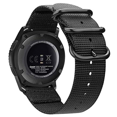 Fintie Bands Compatible with Samsung Galaxy Watch 3 45mm / Galaxy Watch 46mm / Gear S3 Classic/Frontier, Soft Woven Nylon Band 22mm Quick Release Adjustable Replacement Sport Strap, Black