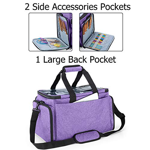 YARWO Knitting Bag, Yarn Storage Organizer Tote for Knitting Needles(Up to 14β), Crochet Hooks, Circular Needles, Projects and Skeins of Yarn, Purple (Bag Only)