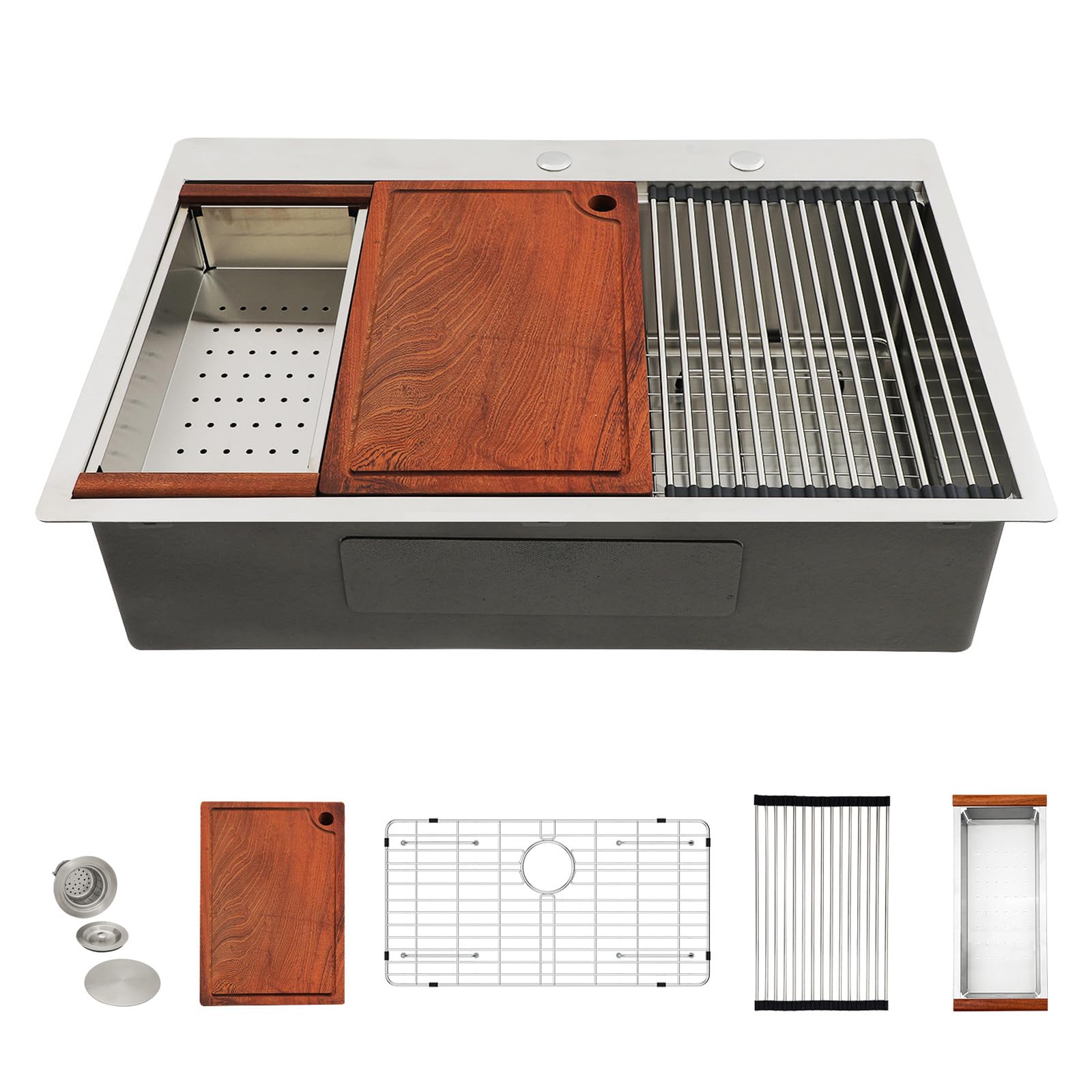 33 Kitchen Sink Drop In - Donsdey 33 Inch Kitchen Sink Ledge Workstation 16 Gauge Stainless Steel Drop In Topmount Single Bowl Rectangular Kitchen Sink Basin