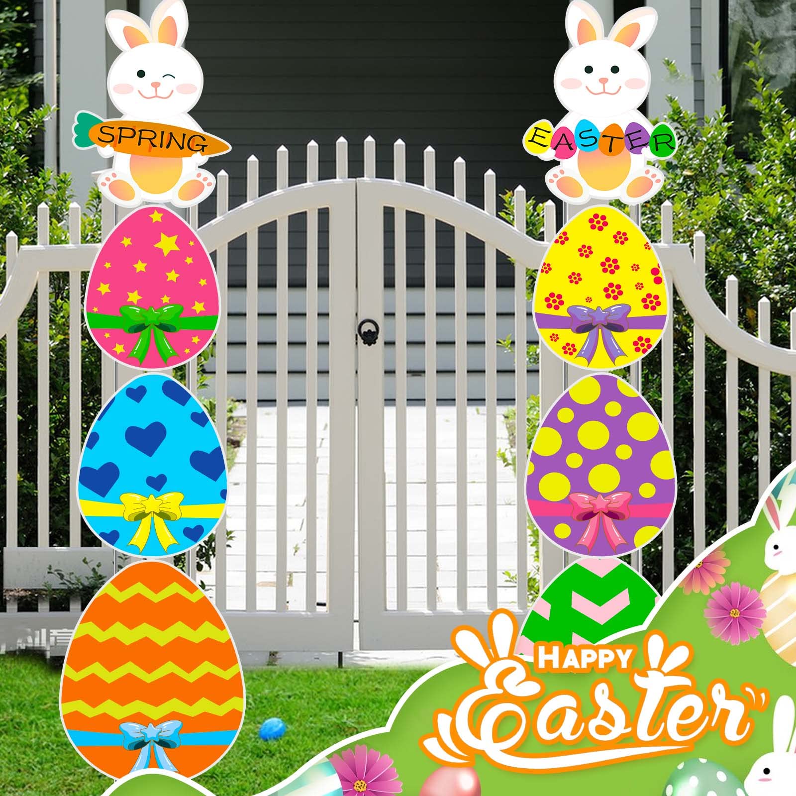 59.5 inch Easter Decorations Outdoor Easter Egg and Bunny Yard Signs Spring Easter Signs with Metal Stakes Easter Lawn Sign Decor for Easter Party Garden Patio