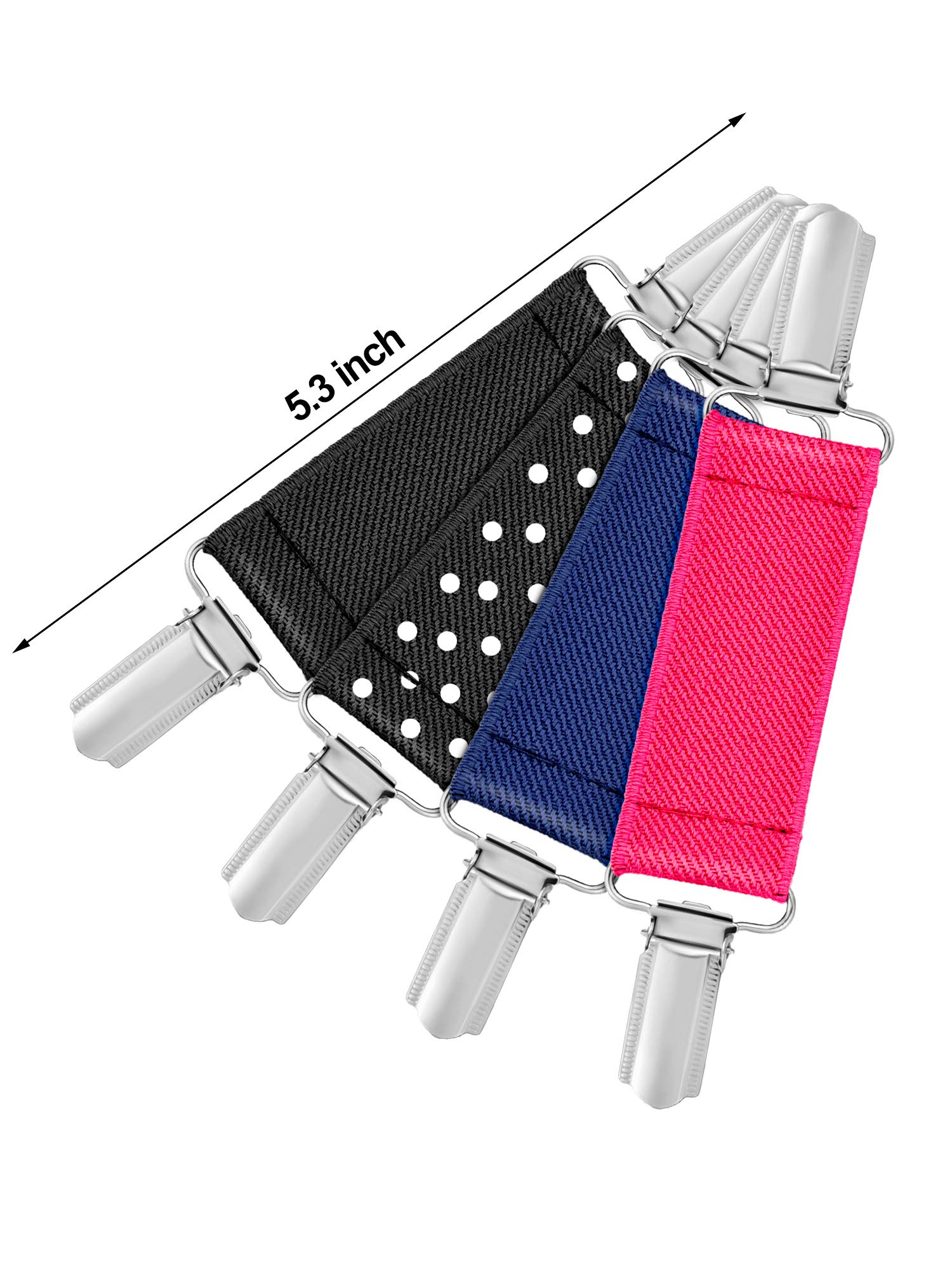 CHENGU 8 Pieces Mitten Clips Elastic Gloves Clips for Kids Stainless Steel Gloves Strap (black, dark blue,black with white dots and rose red)